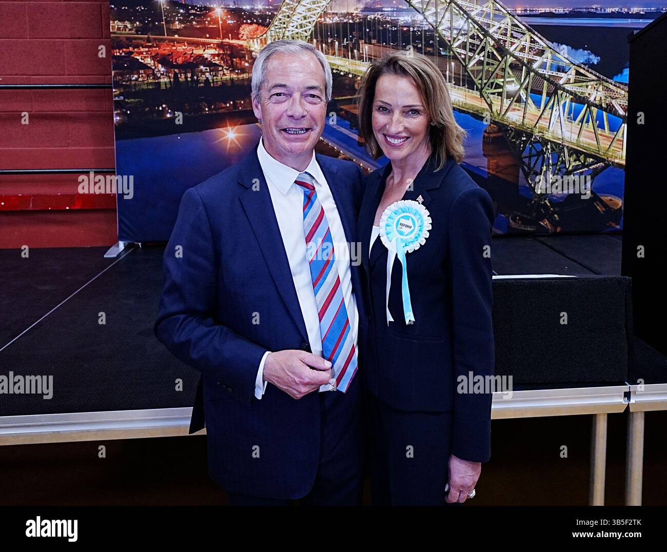 Reform UK's Sarah Pochin and party leader Nigel Farage talk to the ...