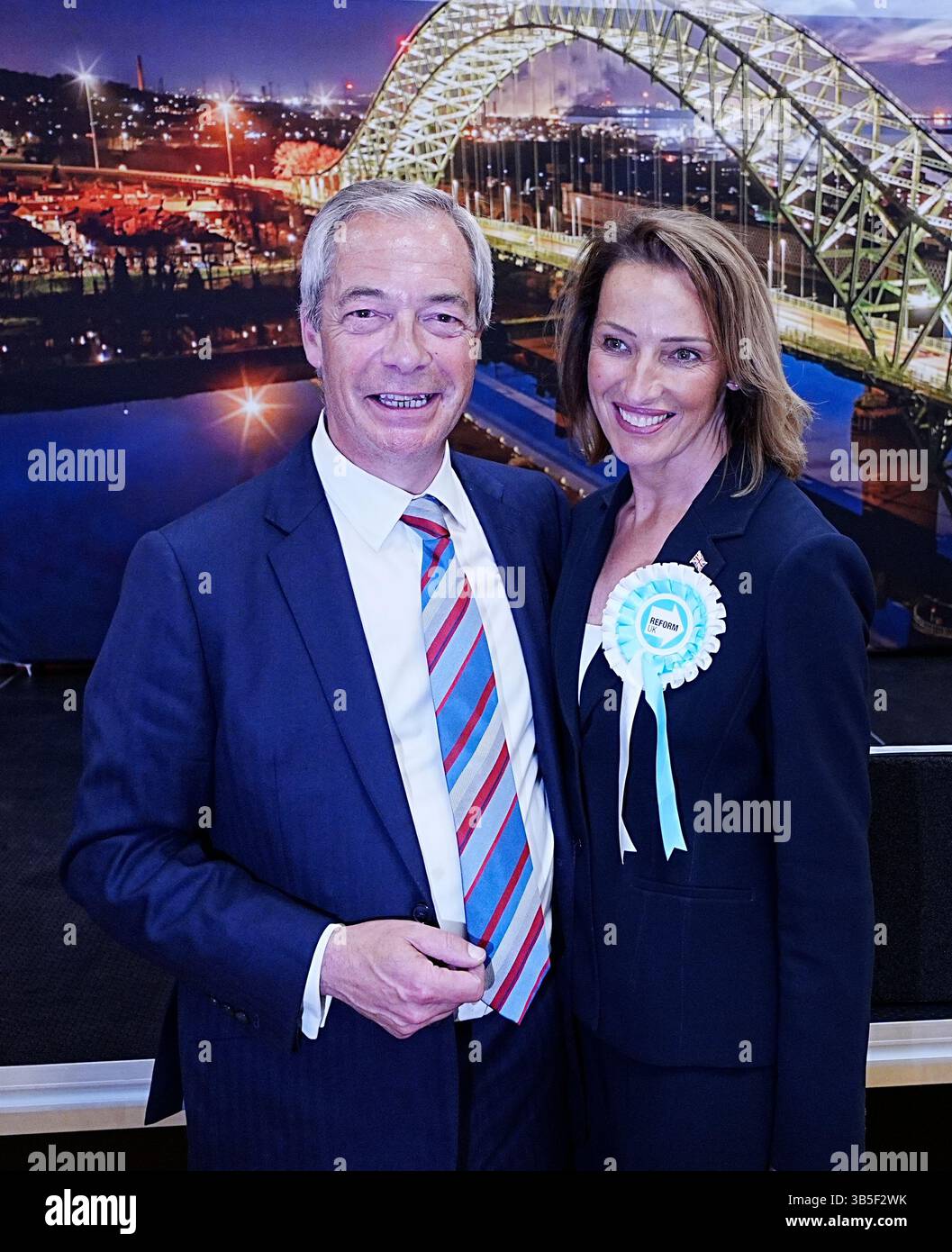 Reform UK's Sarah Pochin and party leader Nigel Farage talk to the ...