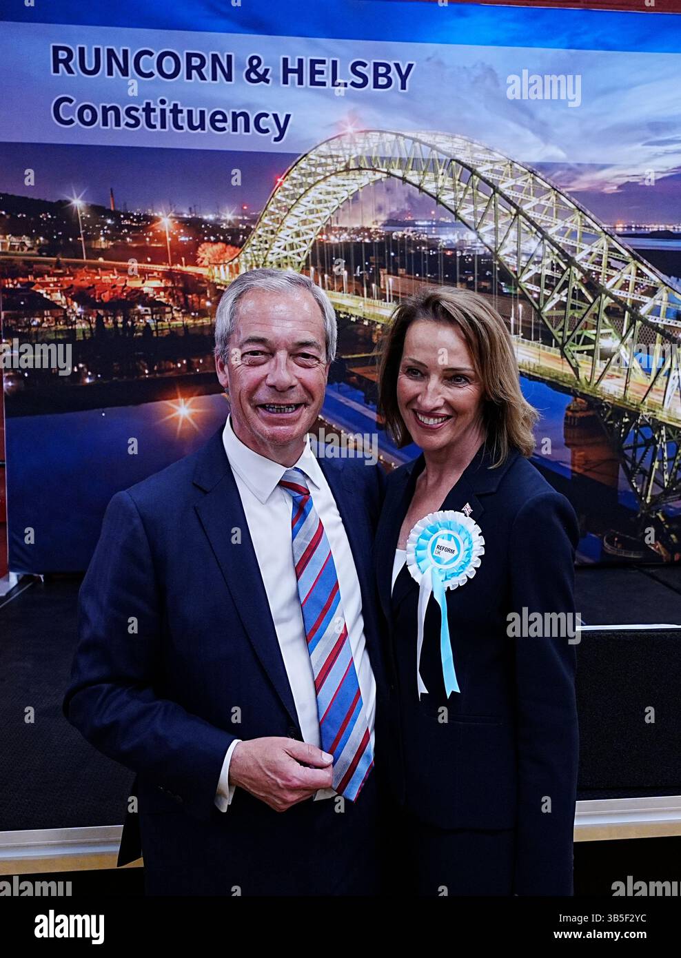 Reform UK's Sarah Pochin and party leader Nigel Farage talk to the ...