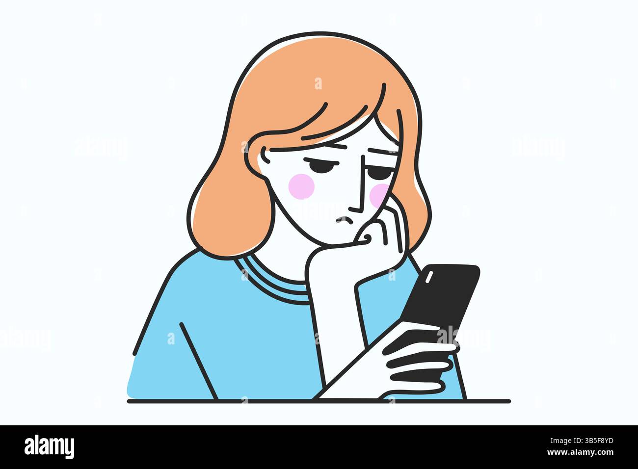 social anxiety concept, phone addiction, man woman look at phone wait ...