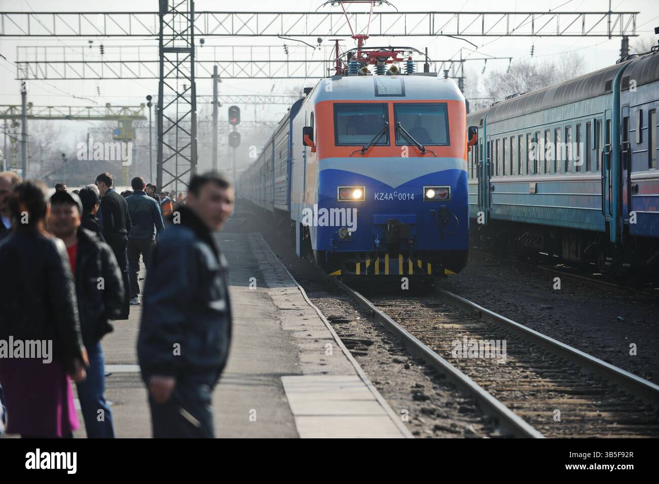 Railway crossing and station for passenger and freight trains Stock ...