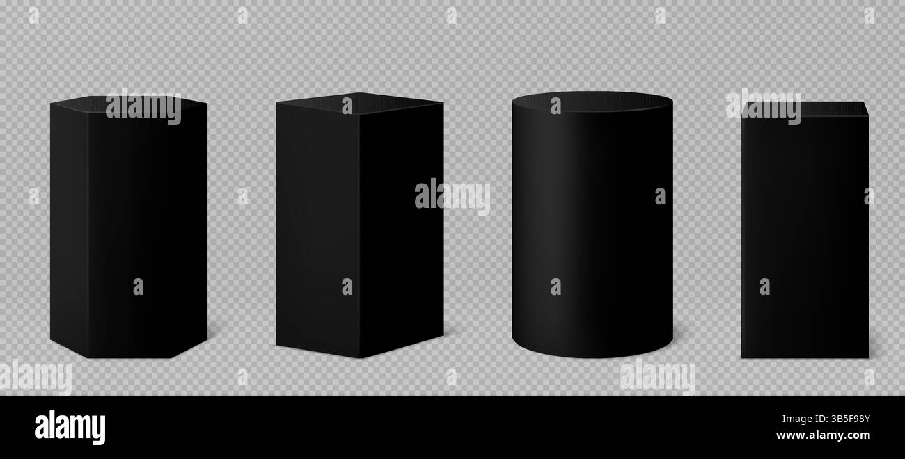 Black geometric shape podiums set isolated on transparent background ...