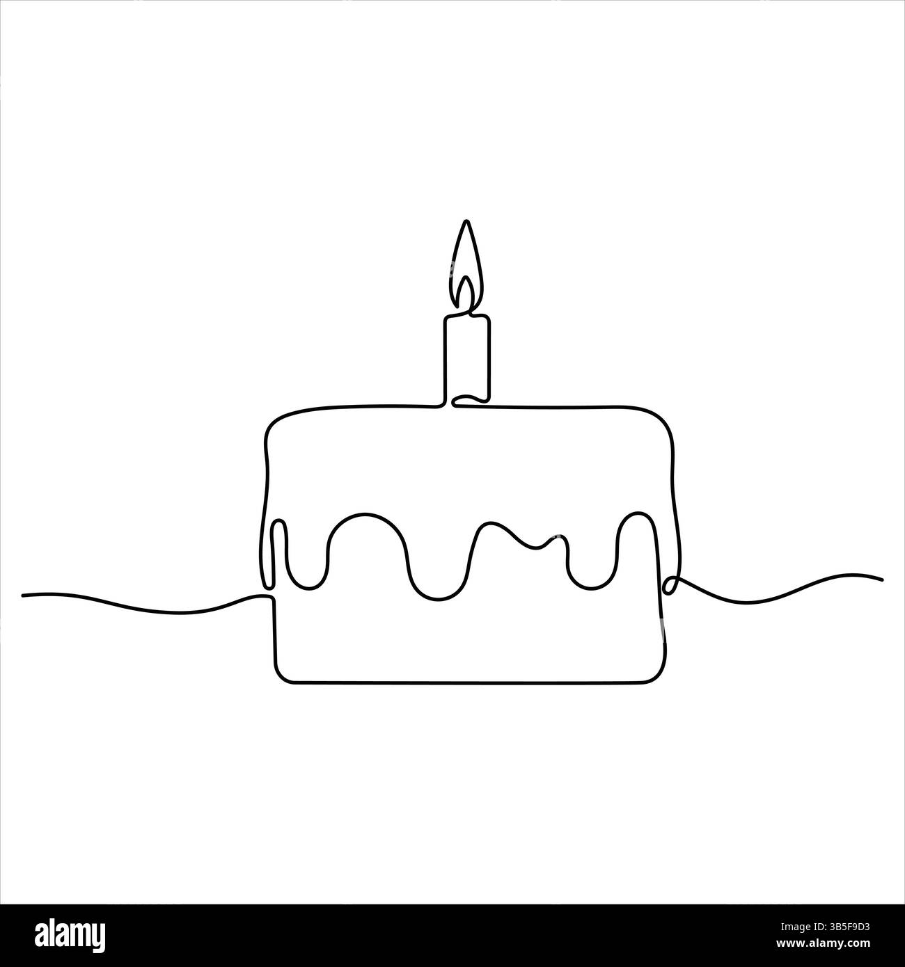 Single continuous line drawing of birthday cake with candles party ...