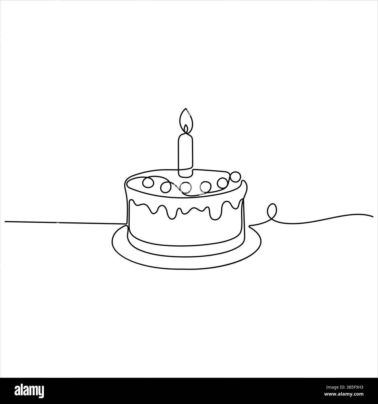 Single continuous line drawing of birthday cake with candles party anniversary and celebration ...