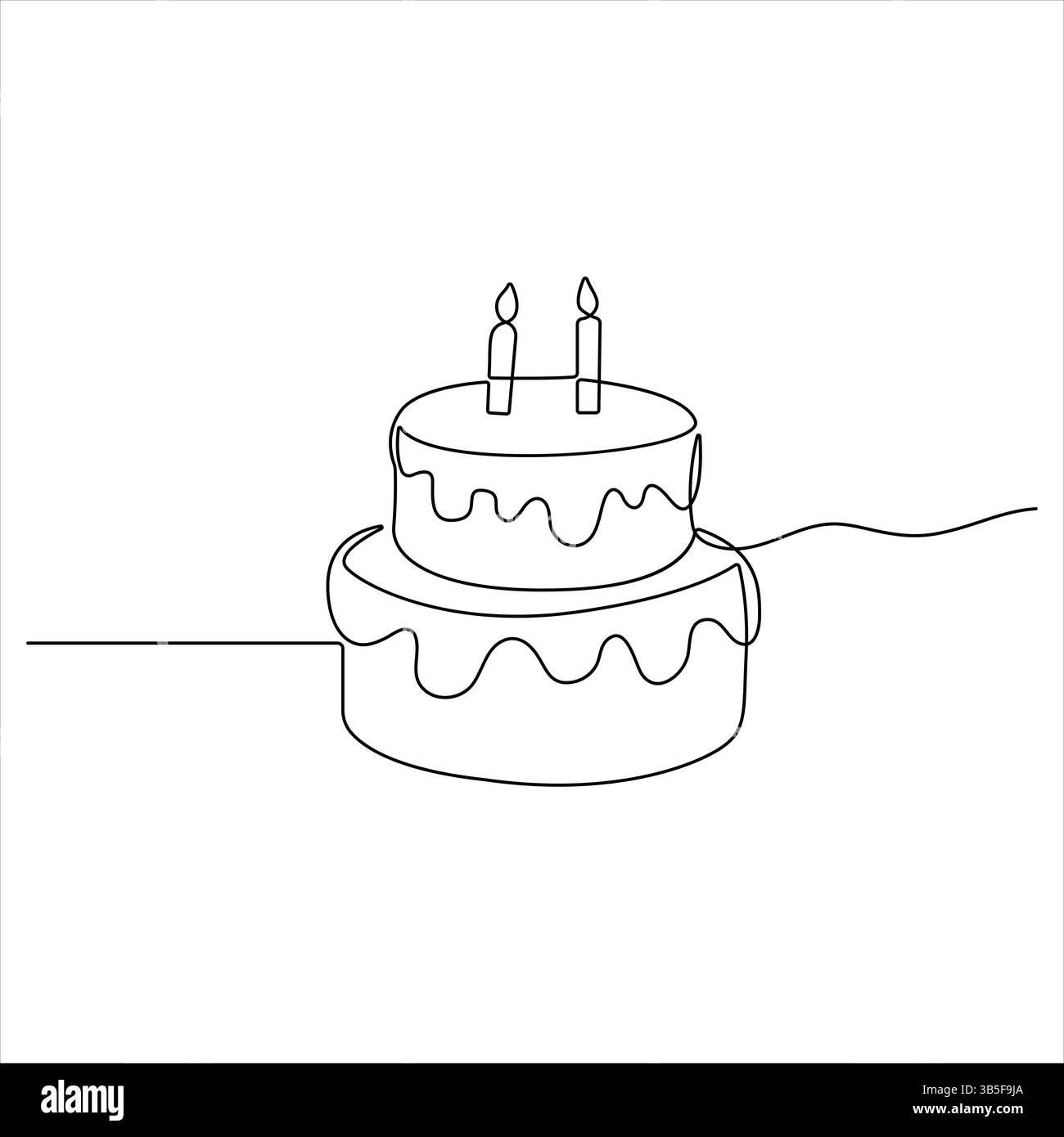 Single continuous line drawing of birthday cake with candles party anniversary and celebration ...