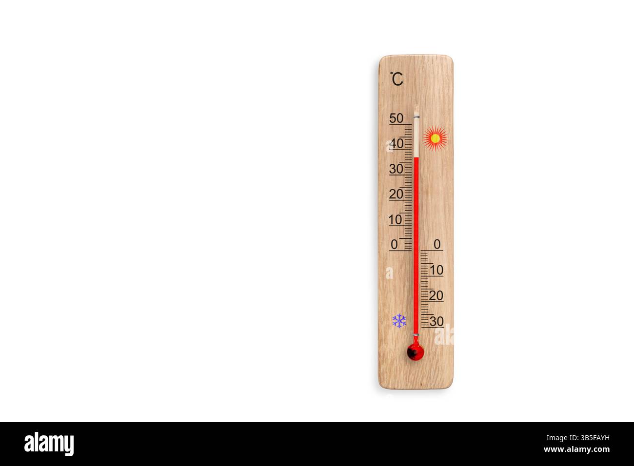Wooden celsius scale thermometer isolated on white background. Ambient ...