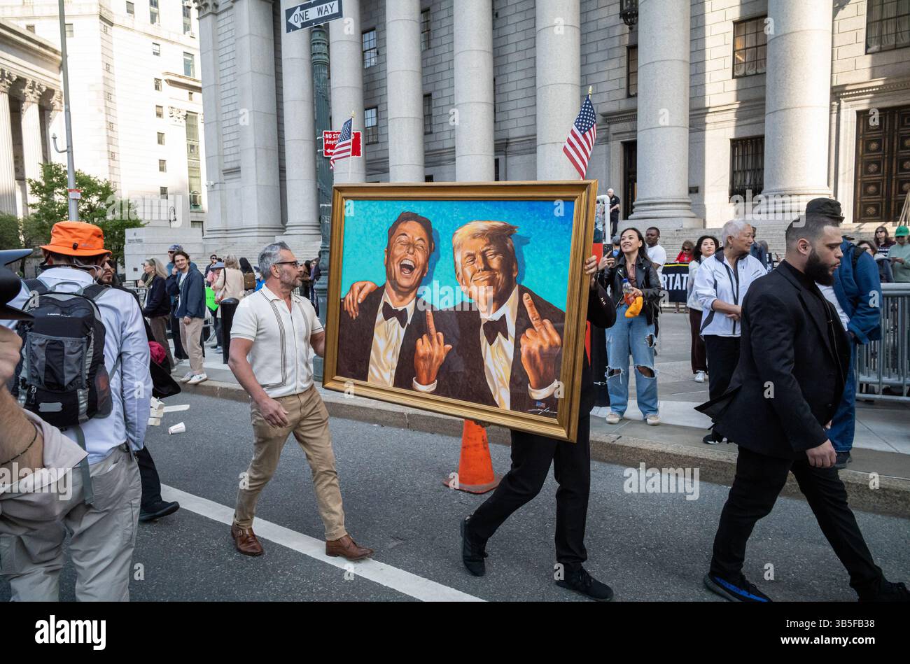 New York, New York, USA. 1st May, 2025. A painting or artwork or Elon ...