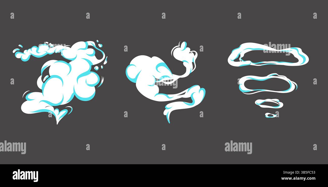 Cartoon smoke clouds set. Vector white steam, mist, aroma or toxic ...