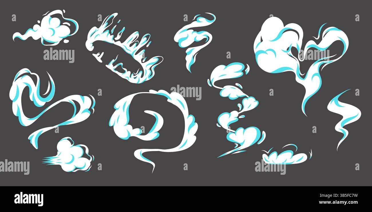Cartoon smoke clouds set. Vector white steam, mist, aroma or toxic ...