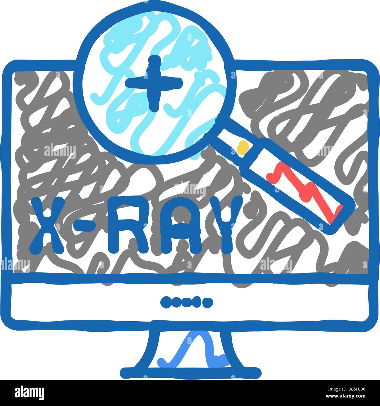 x-ray radiology researching on computer screen icon doodle illustration ...