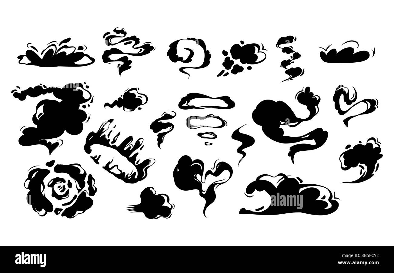 Vector smoke set with special effects. Cartoon steam clouds, puff, mist ...