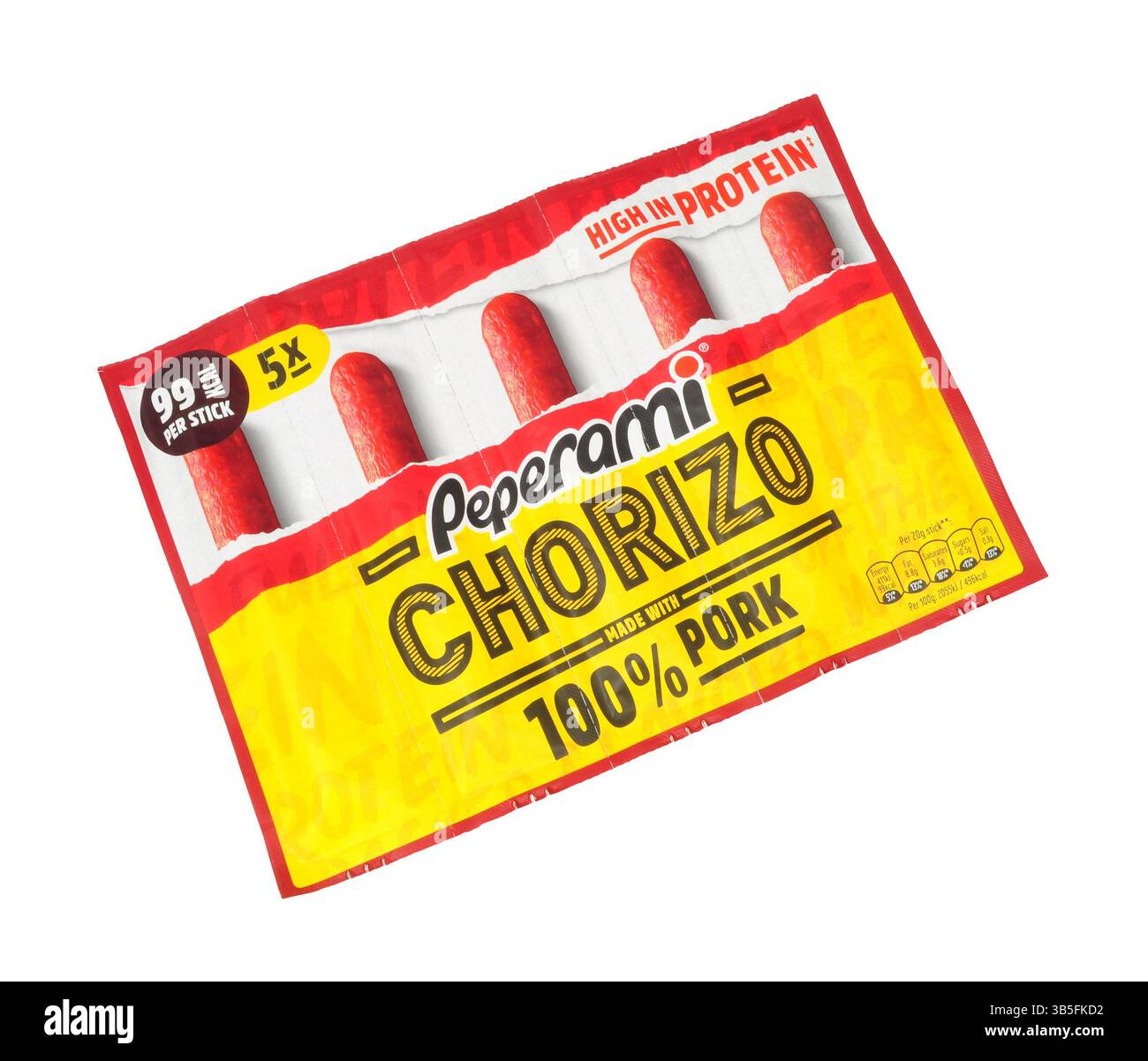 Peperami chorizo pork snack salami sausages in a pack of five Stock ...