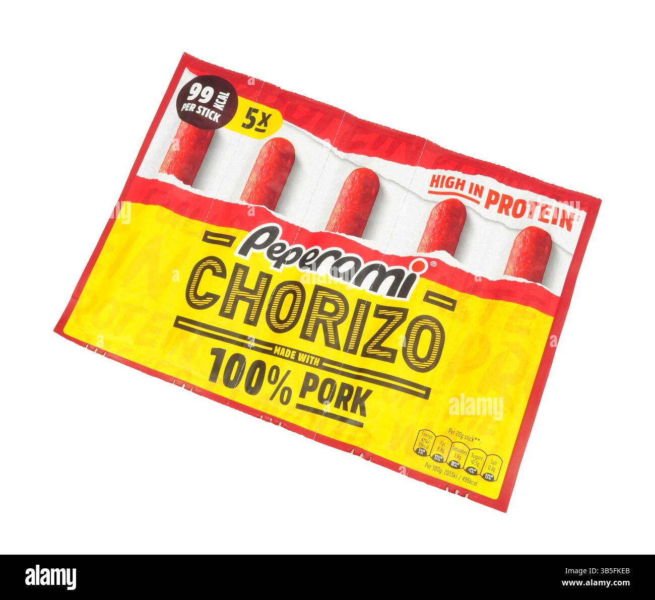 Peperami chorizo pork snack salami sausages in a pack of five Stock ...