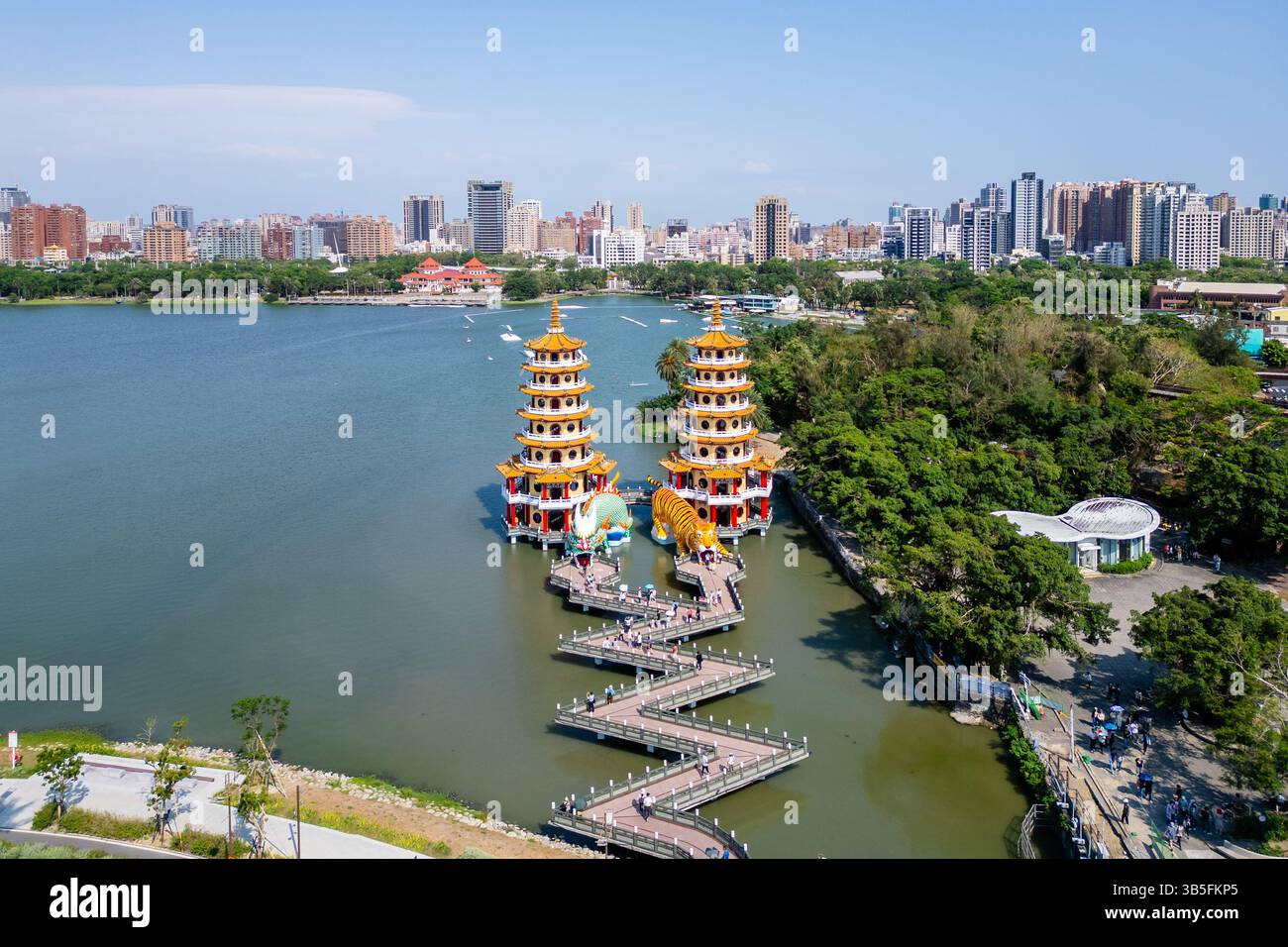 Aerial view of Dragon Tiger Tower at Lotus Pond in Kaohsiung, Taiwan ...
