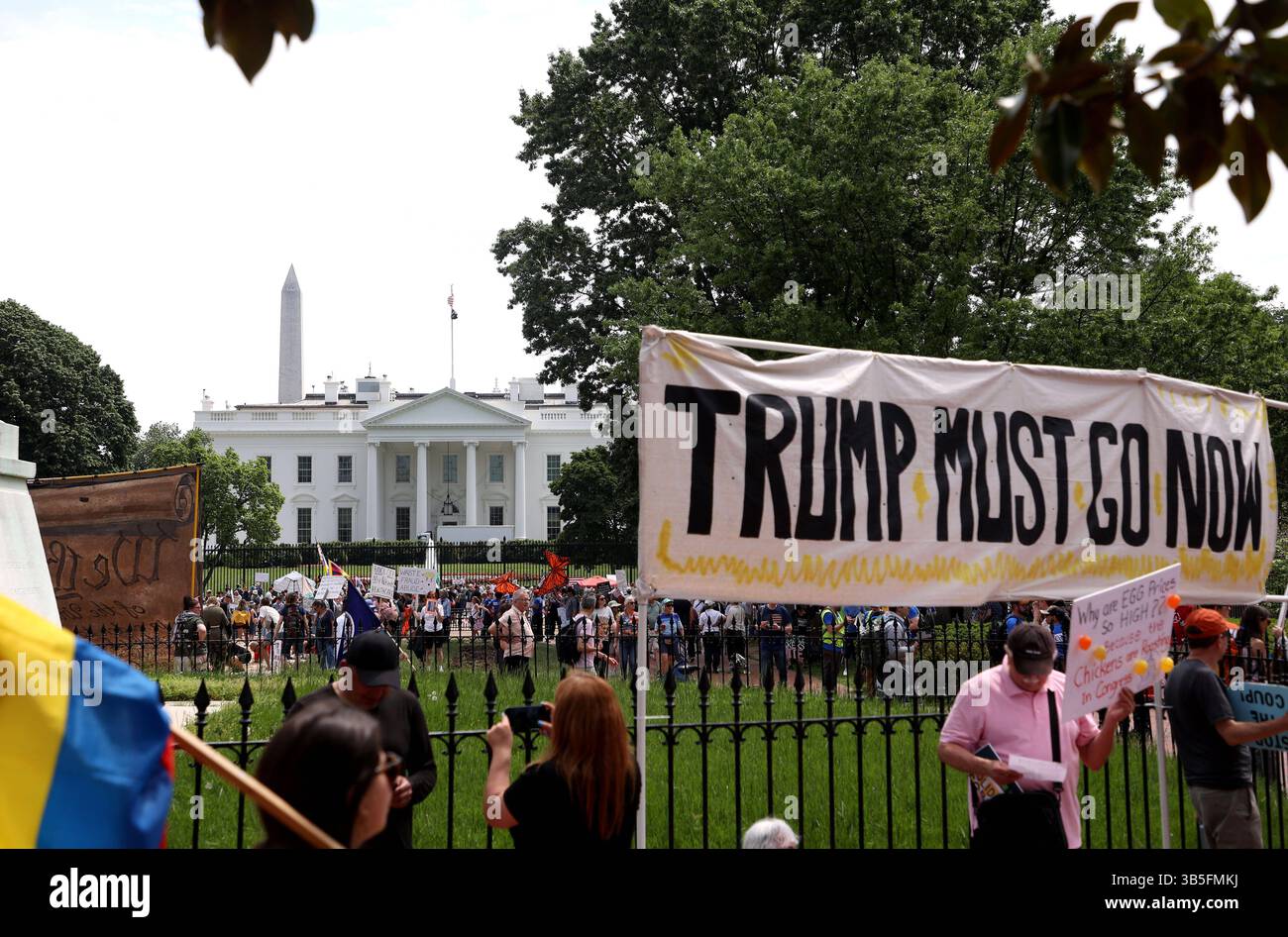 May Day Protest in Washington, USA Demonstrators hold signs during a ...