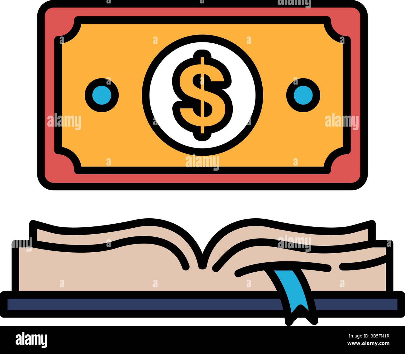A dollar bill is shown on top of an open book. The dollar bill is ...