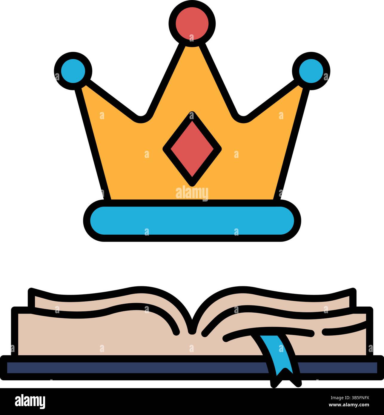 A crown is on top of an open book. The crown is yellow and red Stock ...
