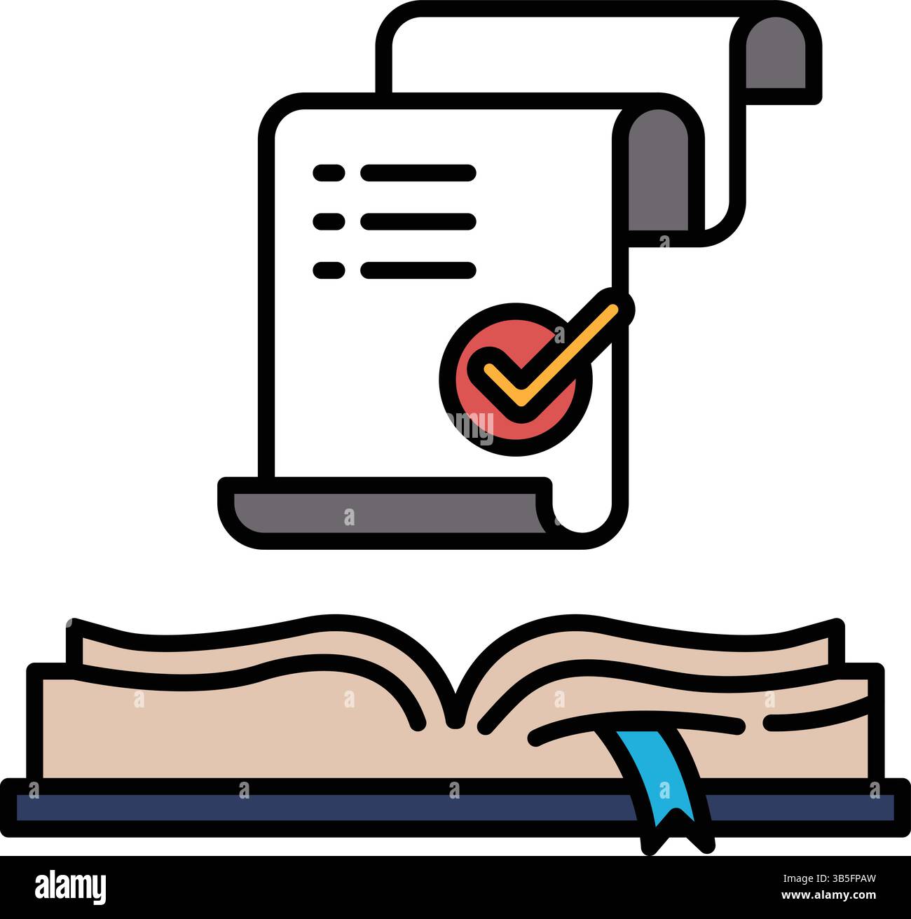 A book with a check mark on it and a piece of paper with a check mark ...