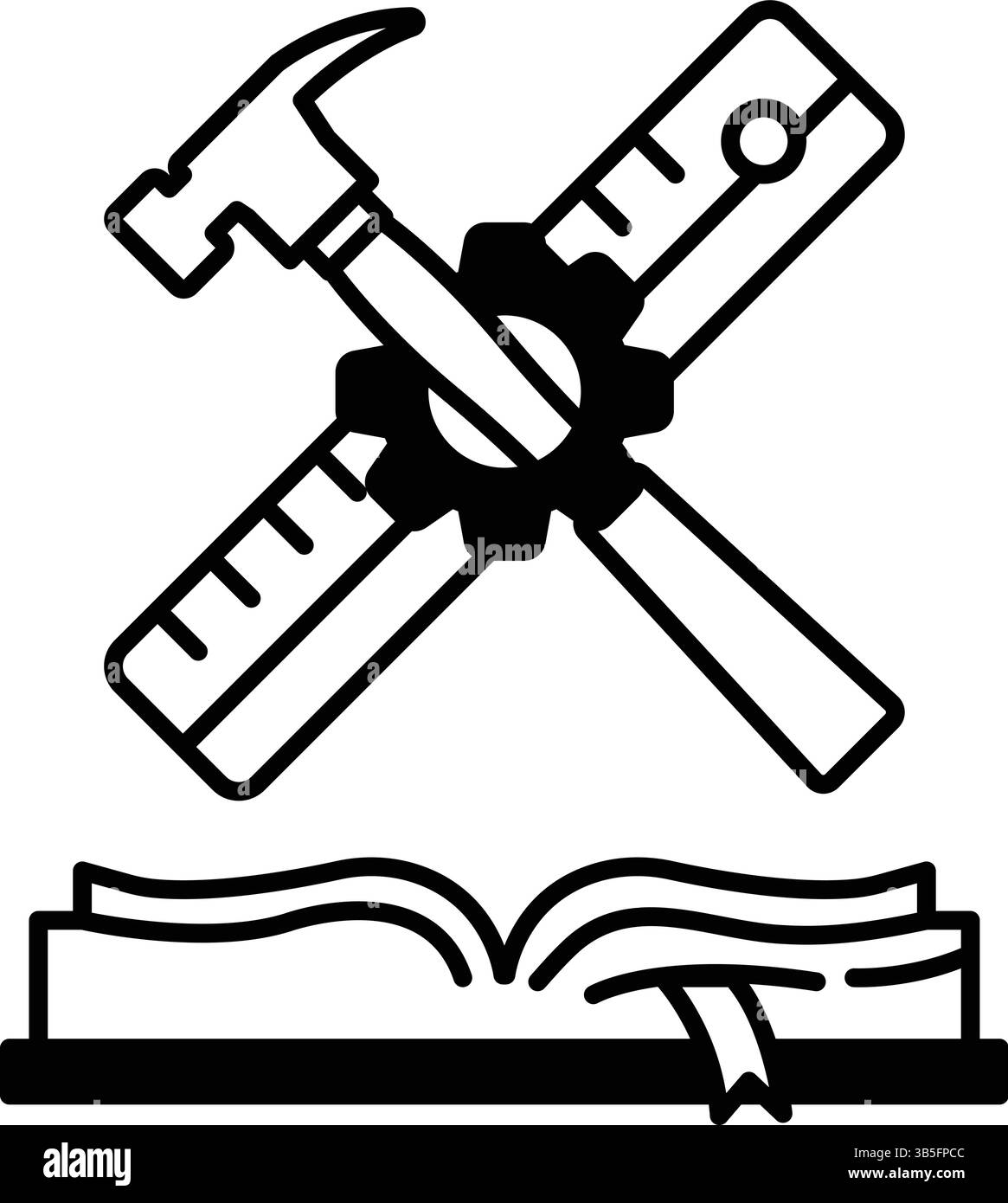 A hammer and a ruler are shown next to an open book Stock Vector Image ...