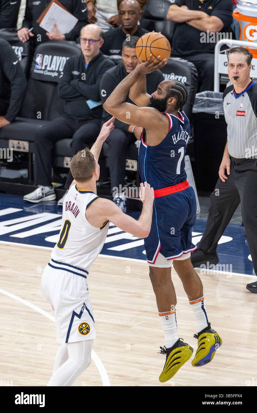 Los Angeles, USA. 1st May, 2025. Los Angeles Clippers' James Harden (R ...