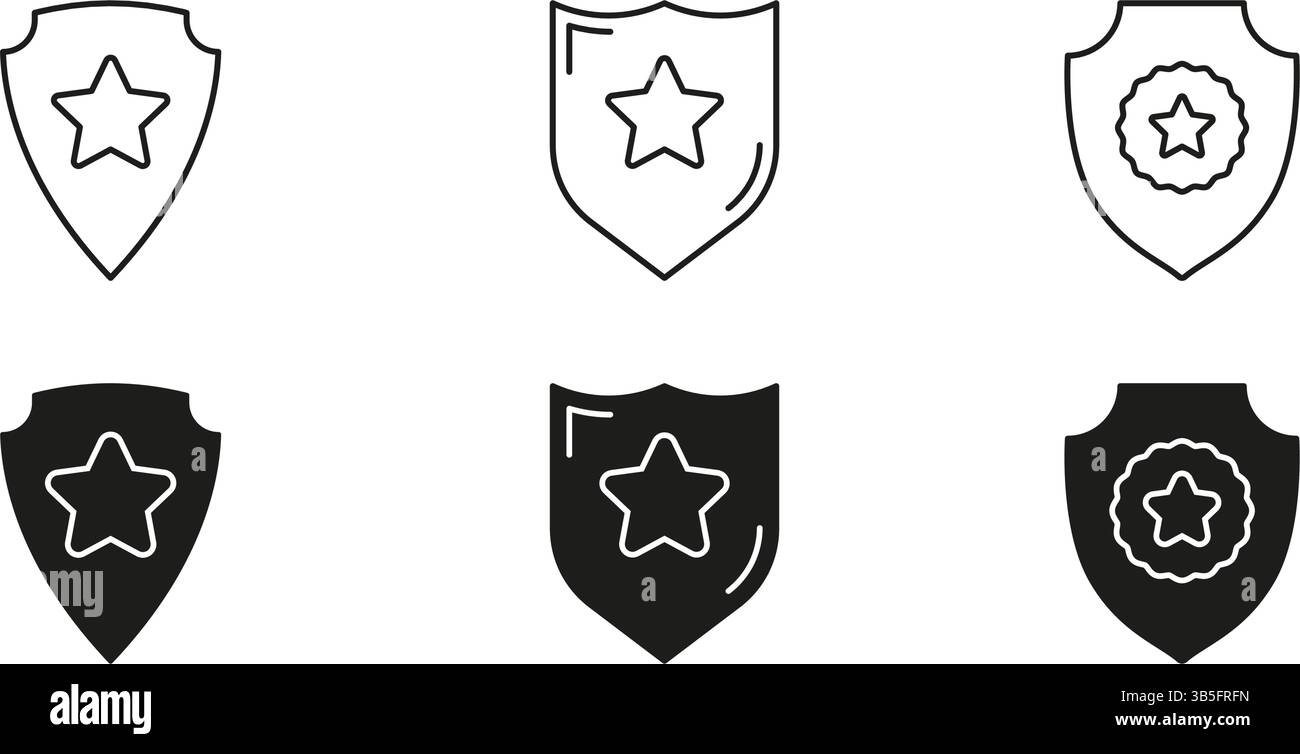 Shield With Star Icon Set. Security, Protection, And Achievement Symbol ...