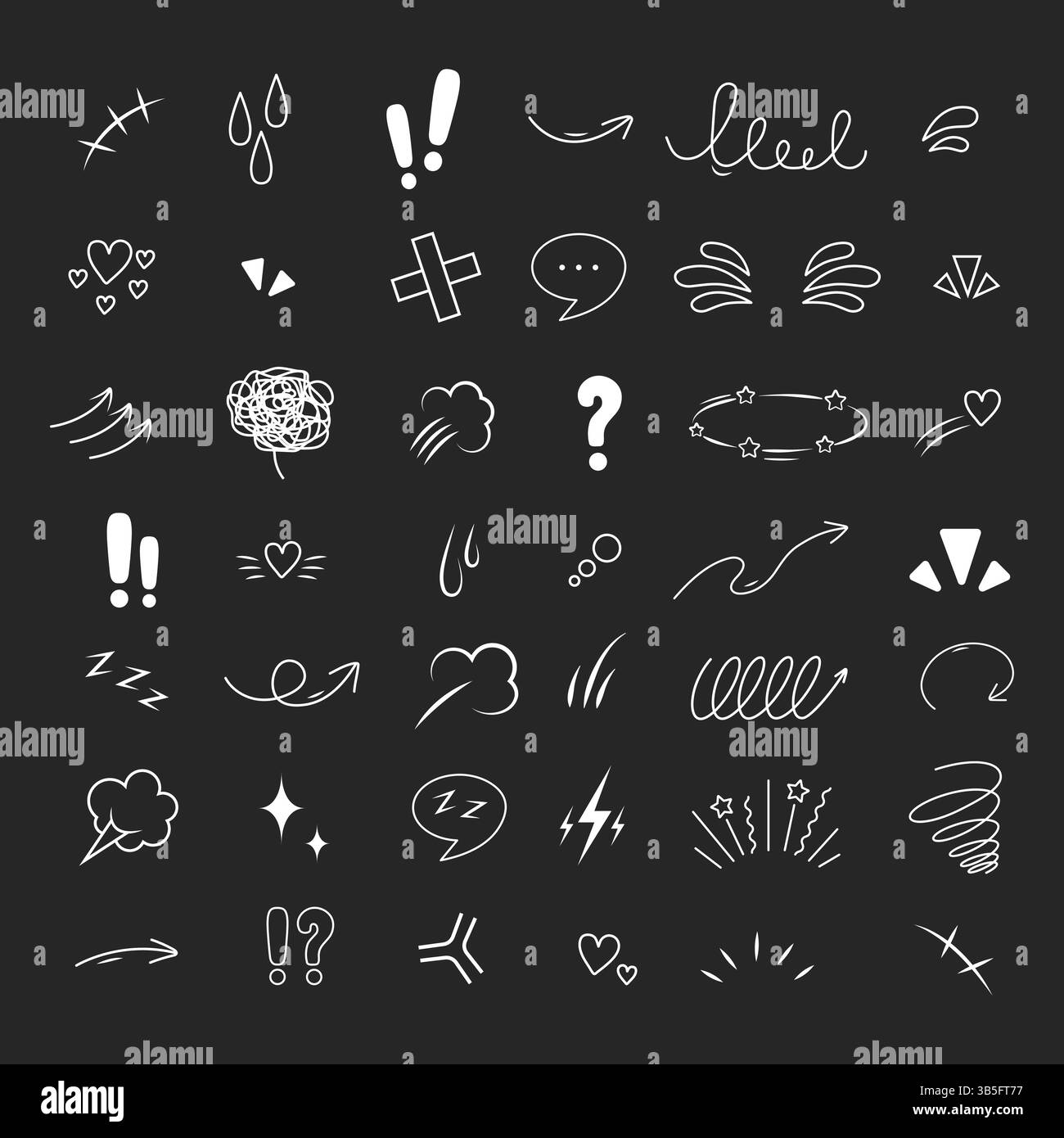 Anime Emotion effect icons. Collection of hand drawn arrows, lines ...