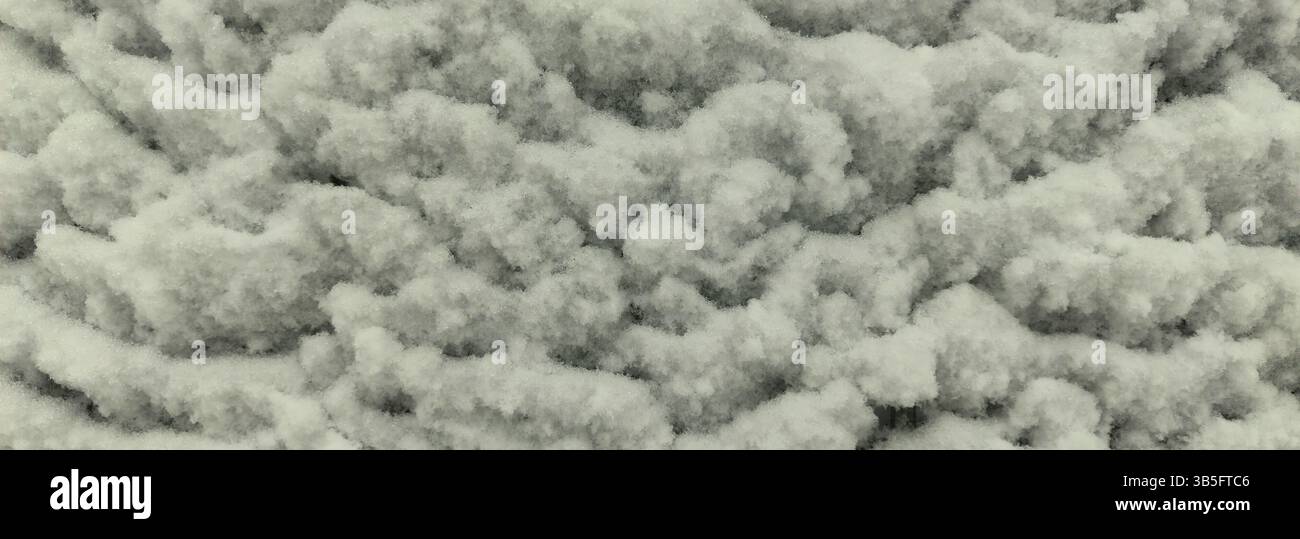 Snow flakes stuck in the form of waves on a white metal sheet. Close-up. Texture for Background ...