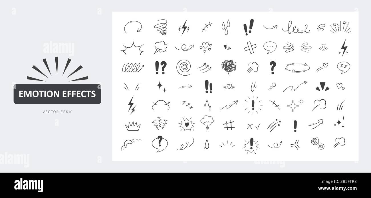 Anime Emotion effect. Collection of arrows, hearts and speech bubble ...