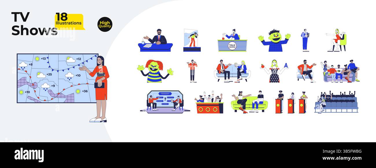 TV shows cartoon flat illustrations mega bundle Stock Vector Image ...