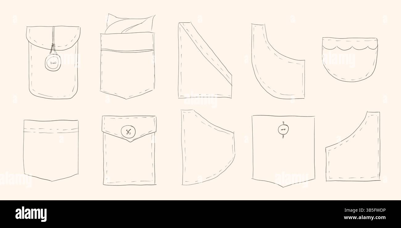 Set of hand drawn patch pocket icons for pants and other clothing ...