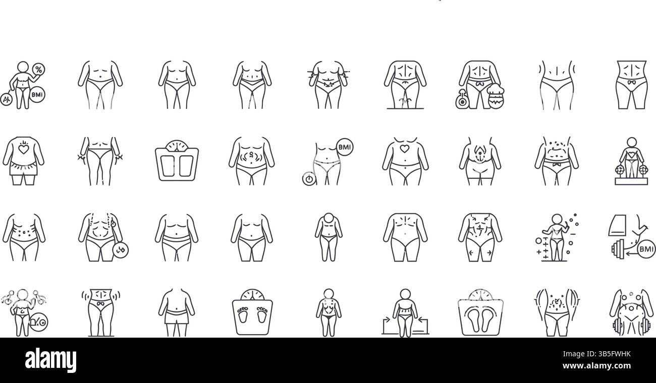 Weight Loss and Fitness Journey – Health Icons Set Stock Vector Image ...