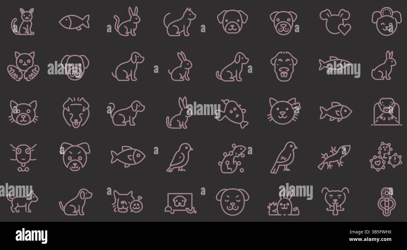 Minimalist Animal Line Art Collection – Pet and Wildlife Icons Stock ...