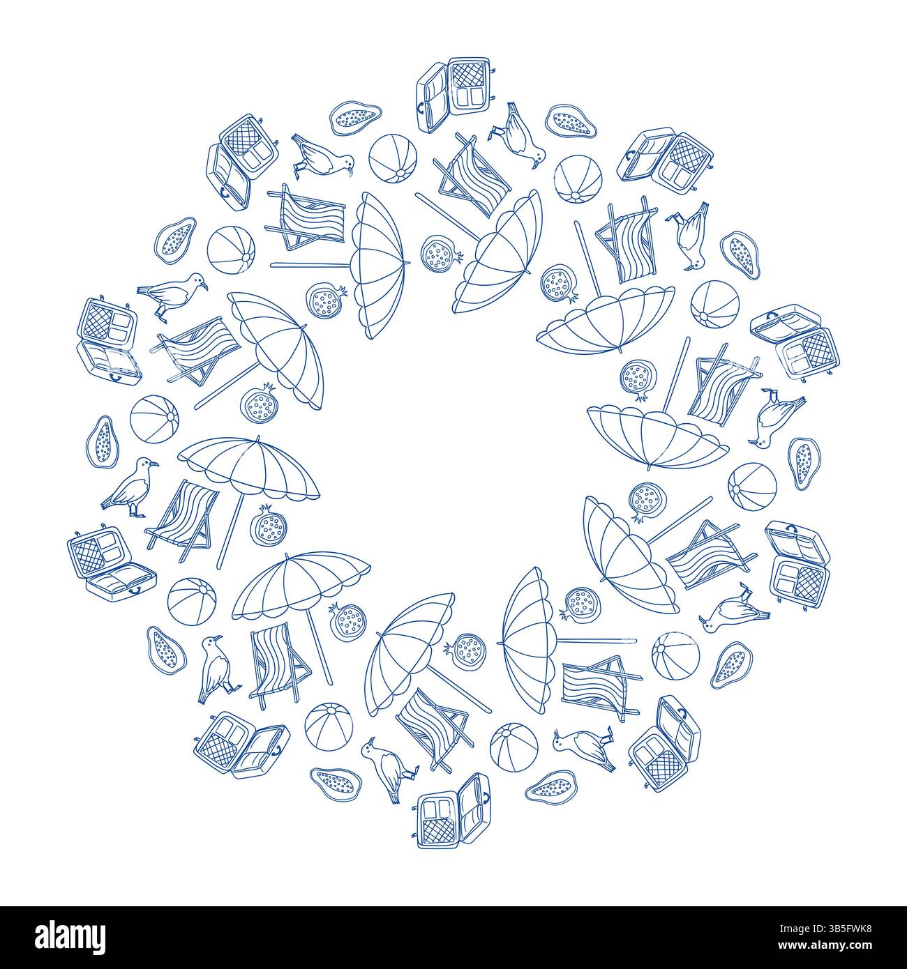 Circular arrangement of various hand-drawn food items and containers in ...