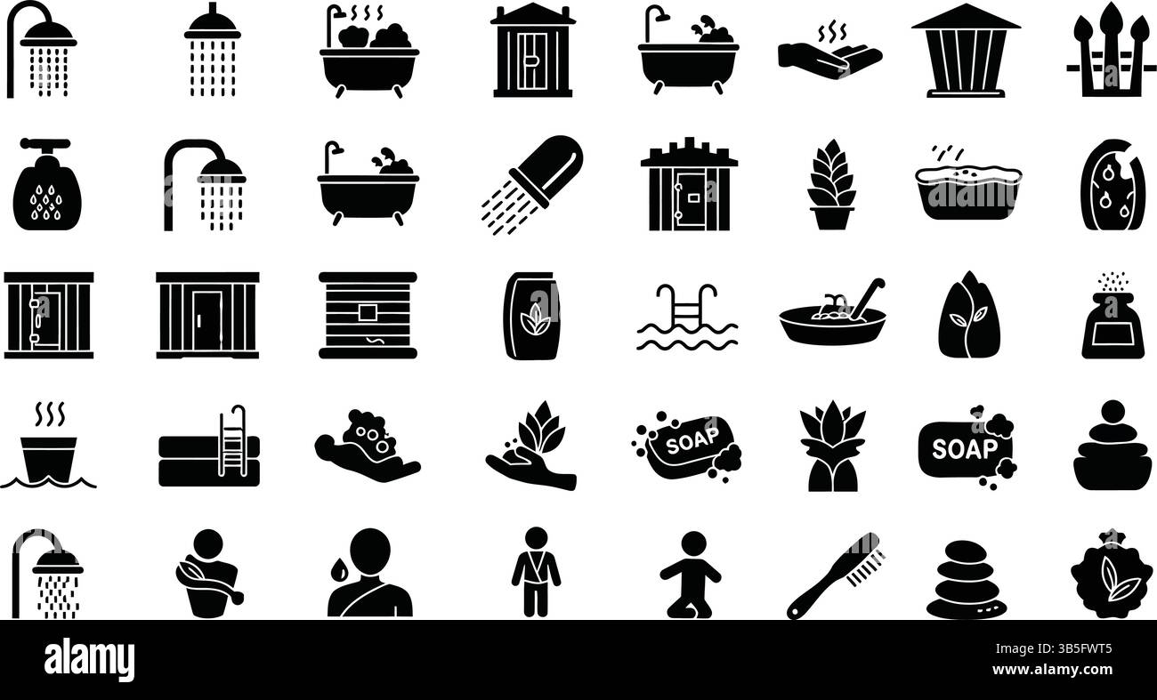 Spa and Wellness Icon Set – Relaxation and Hygiene Symbols Stock Vector ...