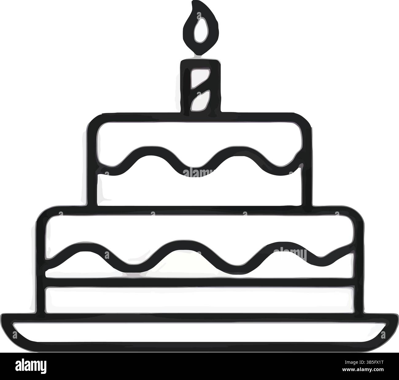 Simple line drawing of a two tiered cake with candle hi-res stock ...