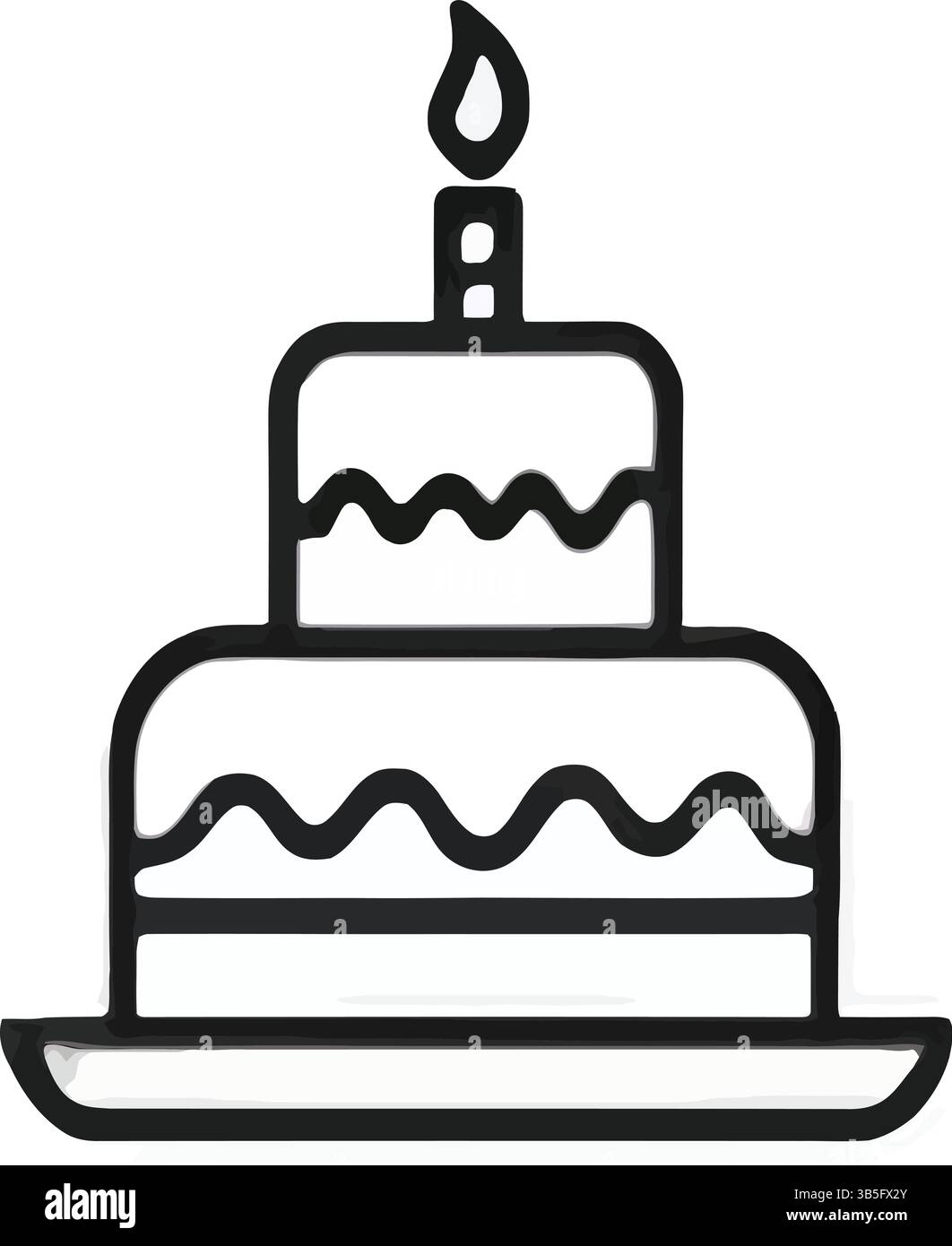 Simple line drawing of a two tiered cake with candle hi-res stock ...