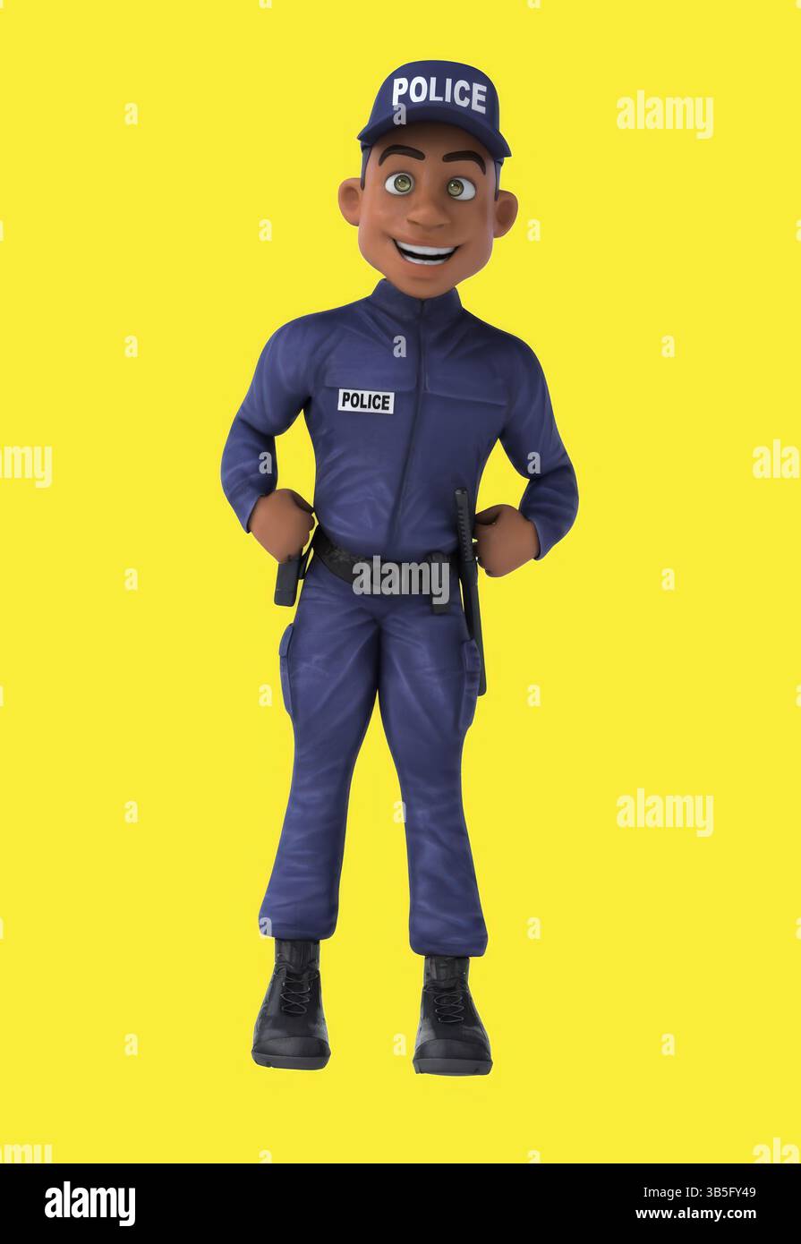 Fun 3D cartoon police officer character clapping Stock Photo - Alamy