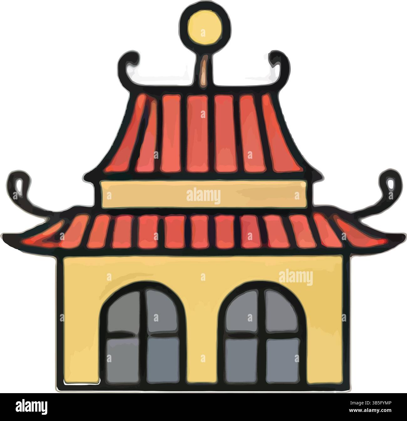 Traditional East Asian Building Illustration with Decorative Roof Stock ...