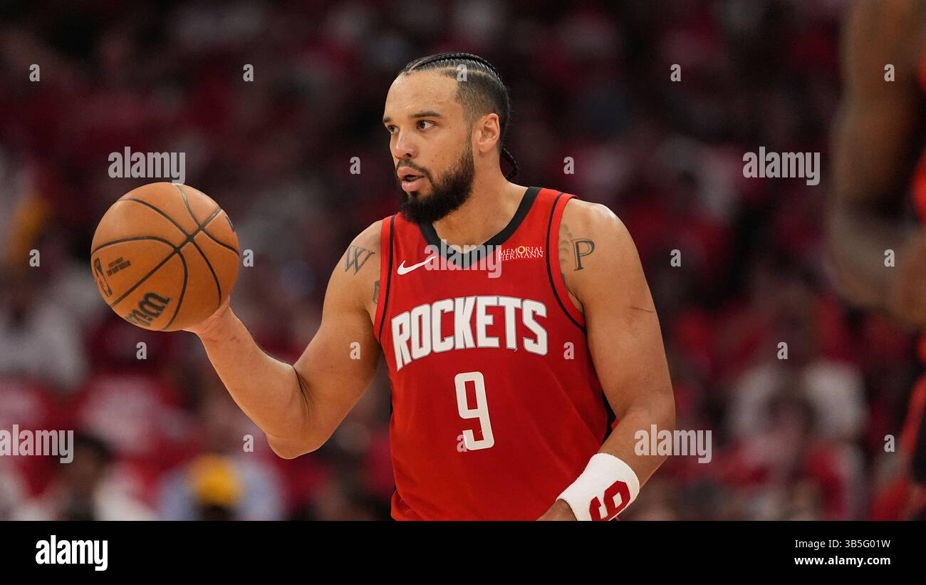 Houston Rockets' Dillon Brooks brings the ball up the court during Game ...