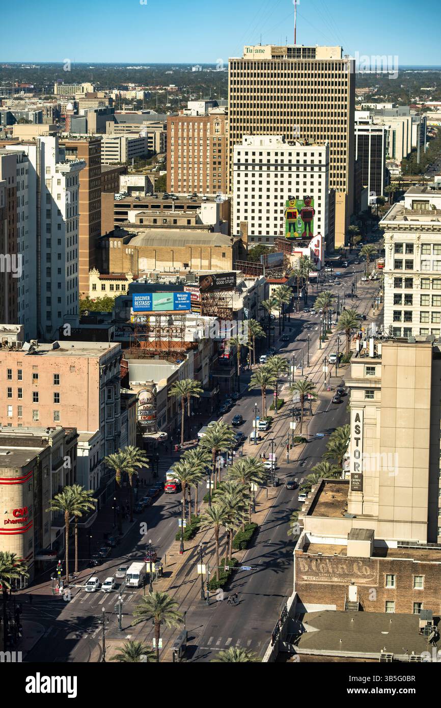 New Orleans Louisiana aerial view of Canal Street downtown Stock Photo ...