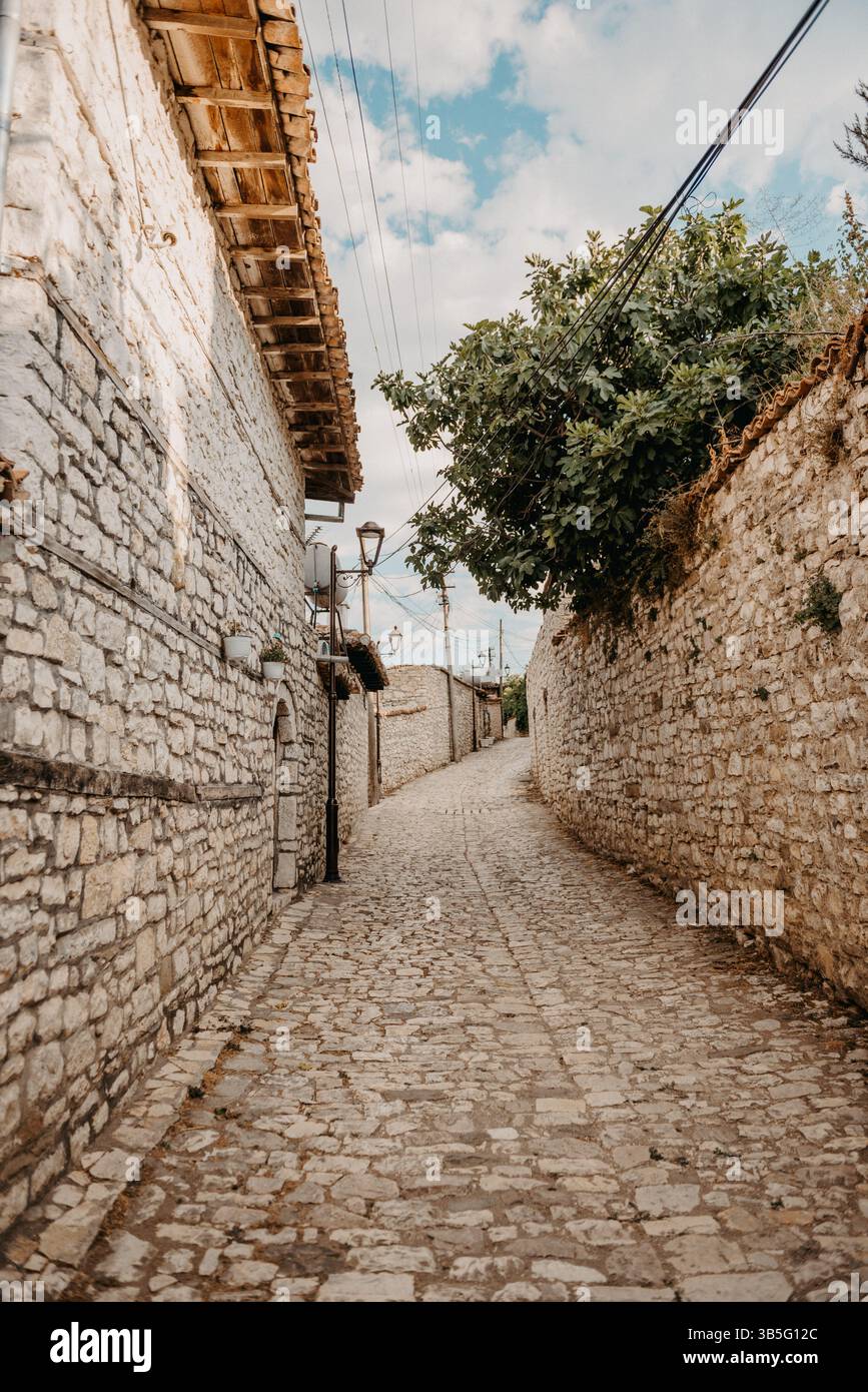 Ancient Stone Alleyway in Berat Castle Quarter, Albania Stock Photo - Alamy