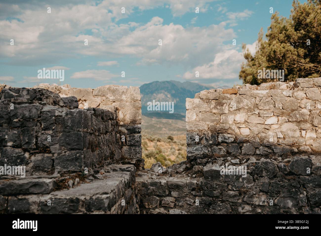 Ancient Stone Ruins with Mountain View in Berat Castle, Albania Stock ...
