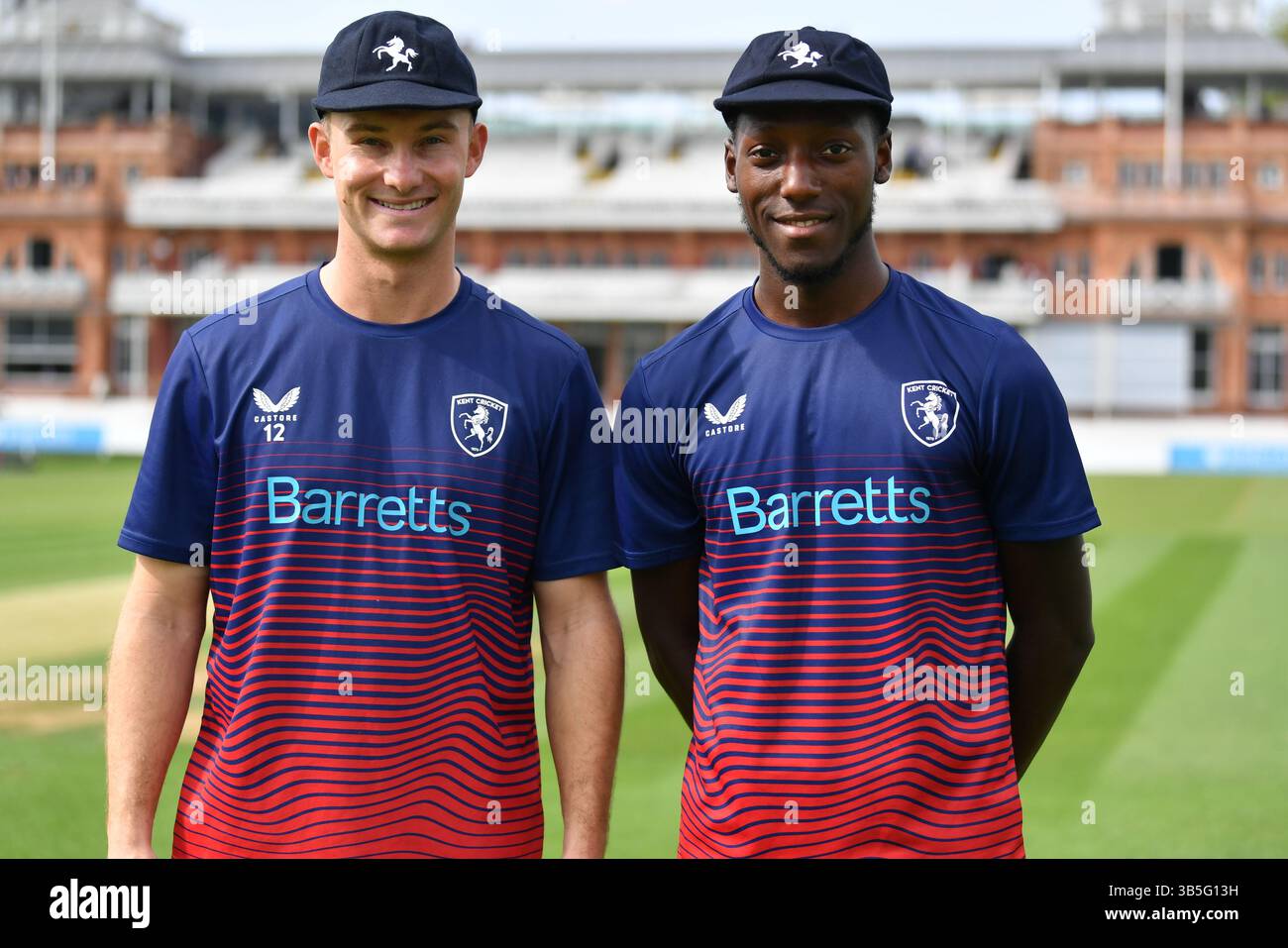 London, England. 2nd May 2025. Chris Benjamin and Jamal Richards with their Kent caps before day ...