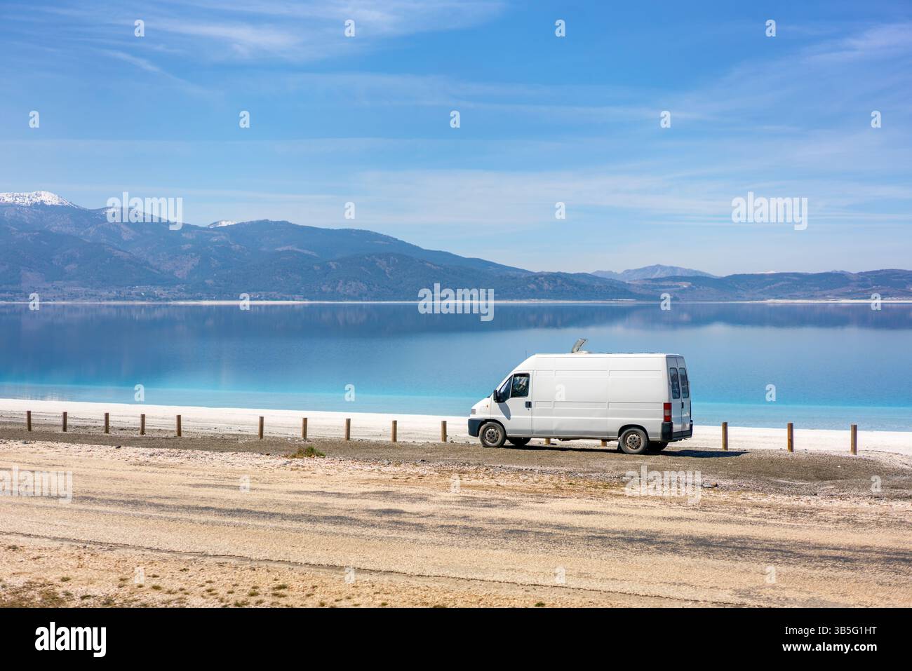 White camper van parked near Salda golu lake in Turkey Stock Photo - Alamy
