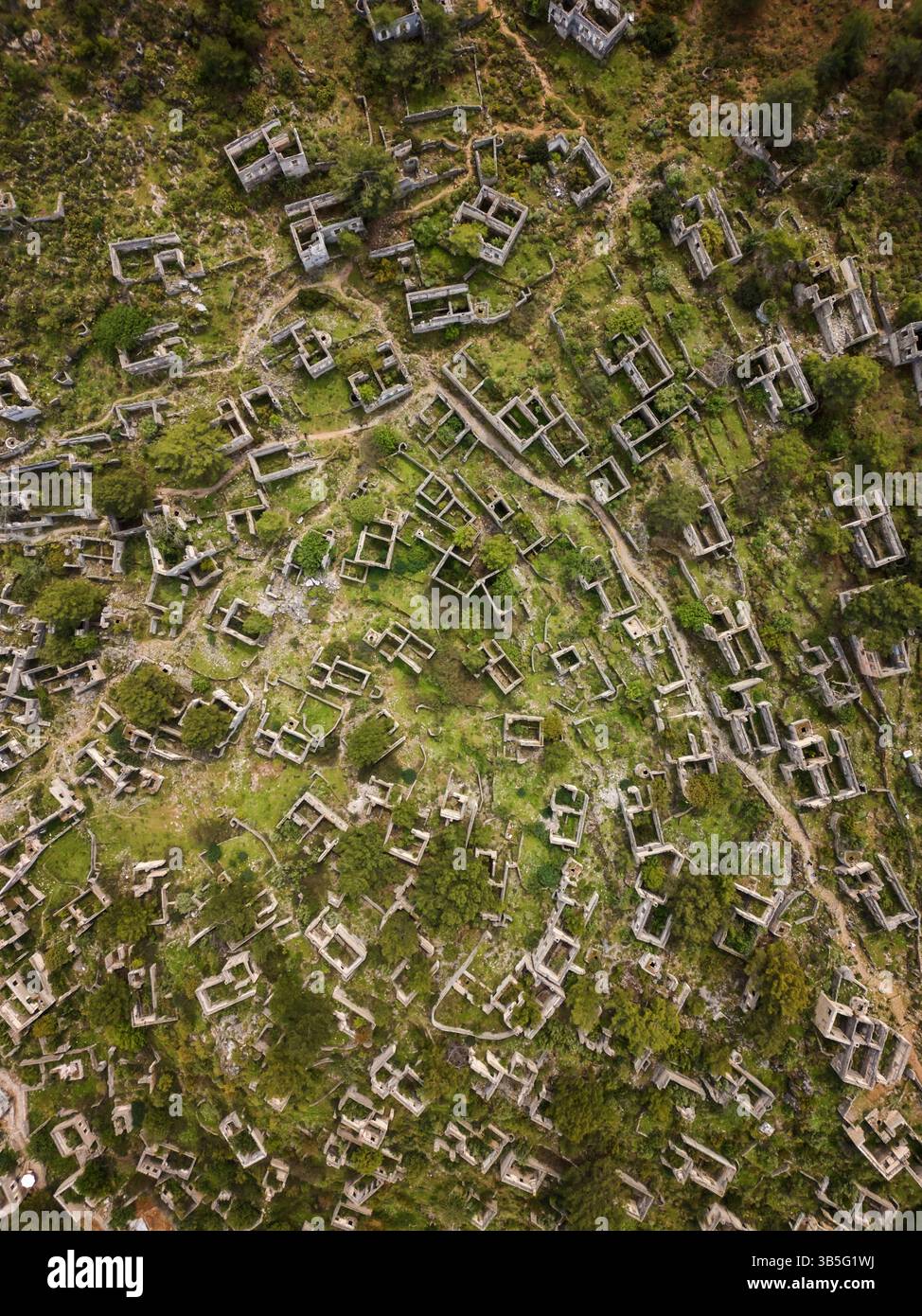 Aerial view of Kayakoy ghost town ruined houses in Fethiye Stock Photo ...