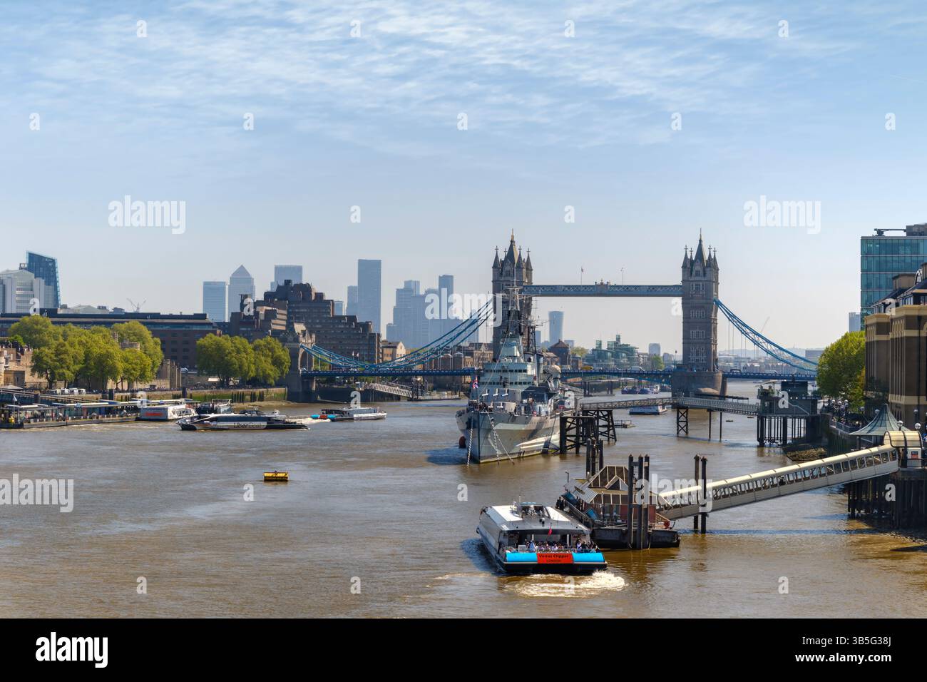 London, England - The River Thames looking towards HMS Belfast and Tower Bridge Stock Photo - Alamy