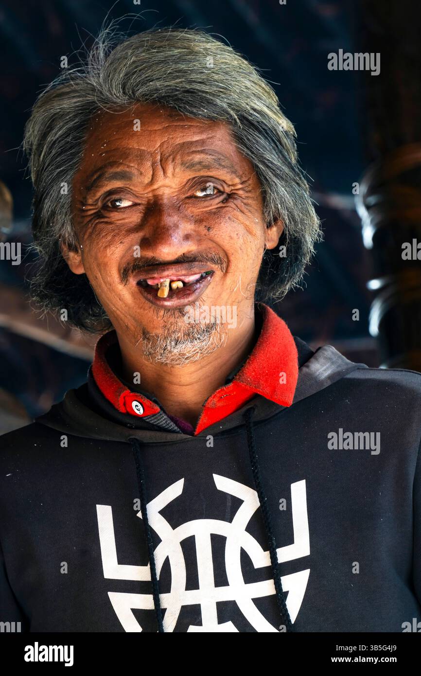 Portiait of Tsou tribal man outside Kuba assembly lounge in Dabang ...