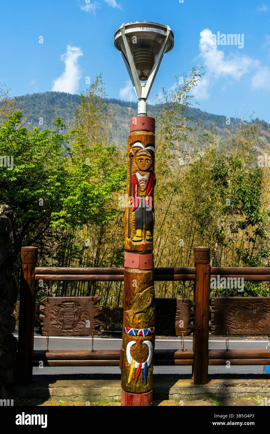 Beautifully carved decorative wooden lamppost with folkloric motifs ...
