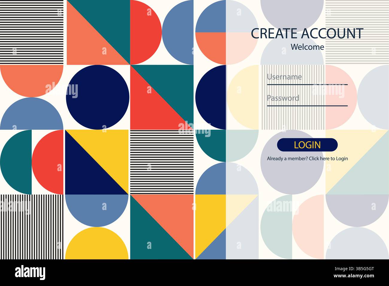 Flat design landing page. Login form user interface vector template. Landing page template with ...