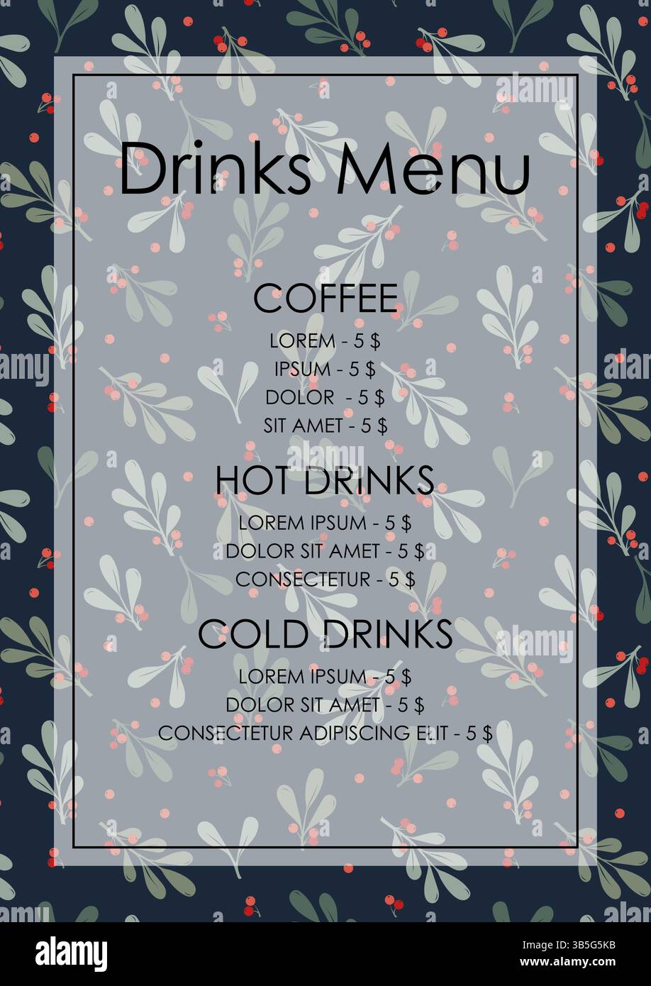 Flourish elegant restaurant template. Cafe identity. Drinks menu with ...